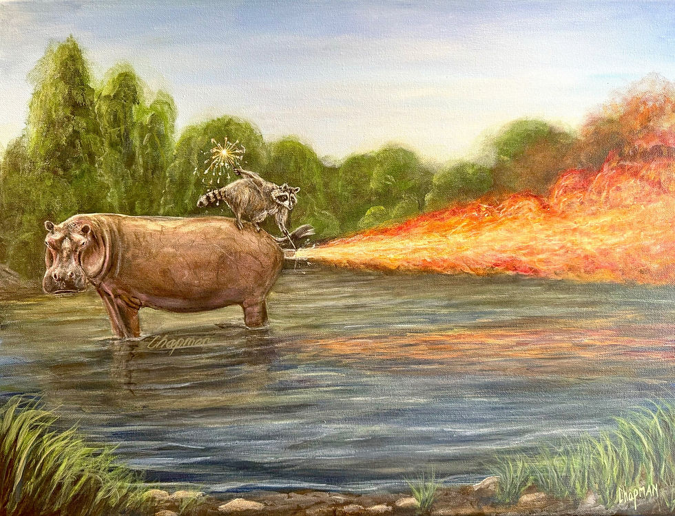 Raccoon lights a hippo fart. Massive flames. Signed print. | Travis ...