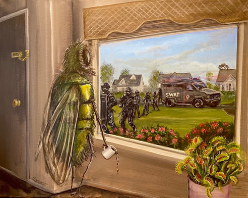 Fly SWAT. Fly getting swatted by SWAT Team.