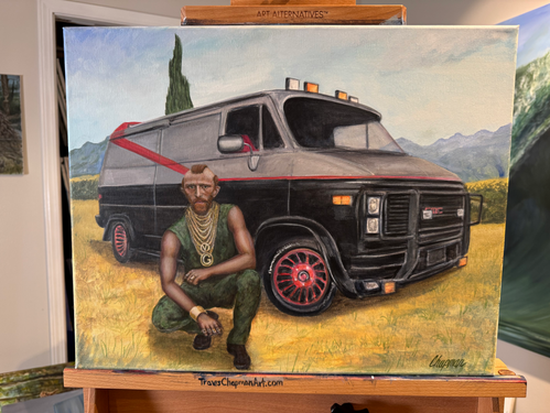 Vincent van Gogh with a mohawk in front of the A-Team van gold chains ...