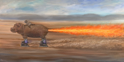 Kip Raccoon riding rocket fast hippo with rollerblades Fartemis II ...