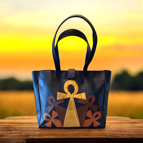 Cowhide Leather Tote Bag | Navy Blue Tote Bag | Theugi New York