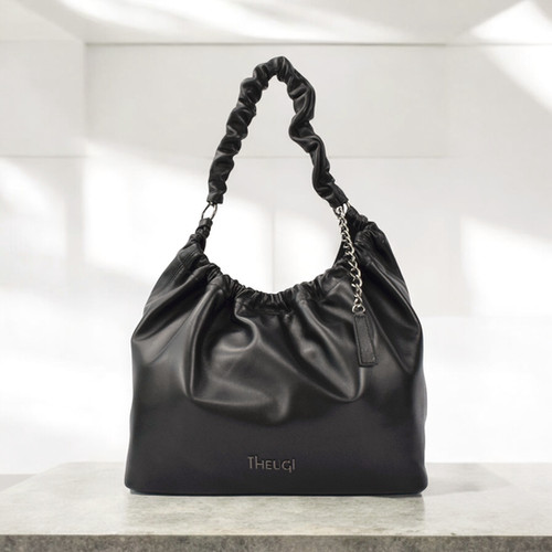 Leather Scrunch Bag | Black Scrunch Bag | Theugi New York