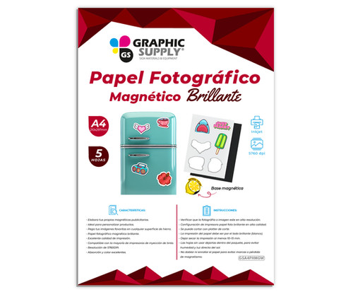 PAPEL MAGNETICO GRAPHIC SUPPLY A4 PARA INKJET - PAQ 5 | Graphic Supply PTY