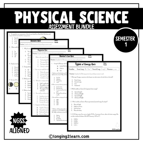 Semester 1: 8th Science Assessment Bundle | NGSS Aligned | Longing 2 Learn