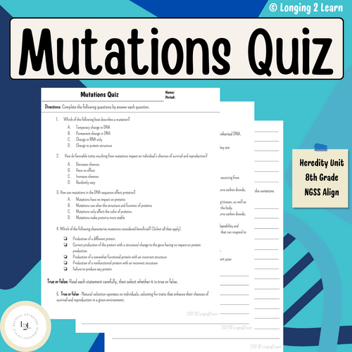 Genetics & Mutations Quiz – Aligned with 8th-Grade Standards for Middle ...