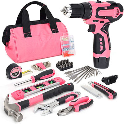 65pc Pink 12V 25Nm Rechargeable Power Drill Driver & Tool Set