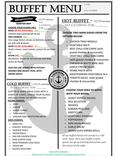 MENUS | The Sailmakers Arms