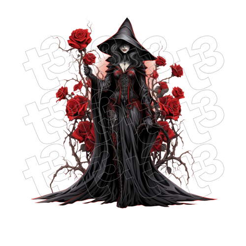 Red Witch w/ Red Roses UV DTF Decal | Thirsty Turtle