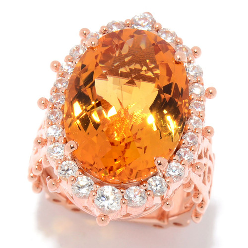 Sunset Citrine & White Zircon Ring set in 14k Rose Gold Vermeil ...