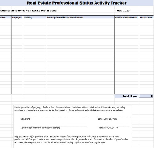 Real Estate Professional Status Time Log | My Site