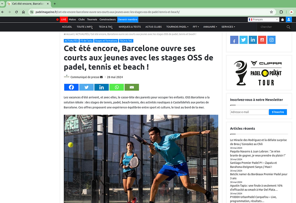 Cet été encore, Barcelone ouvre ses courts aux jeunes avec les stages OSS de Padel, tennis et ...