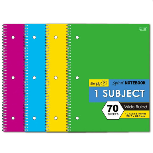 Simply 1 Subject Notebook Assorted Color Wide Ruled | DFC Wholesale Foods