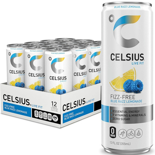 CELSIUS Sparkling Fizz-Free Blue Razz Lemonade, Energy Drink, 12 fl.oz ...