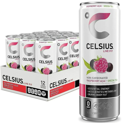 CELSIUS non-carbonated Raspberry Acai Green Tea,Energy Drink, 12 fl.oz ...