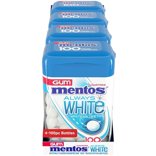 Mentos Always White Sugar-Free Chewing Gum, Peppermint, 150 Pcs 4 Count ...