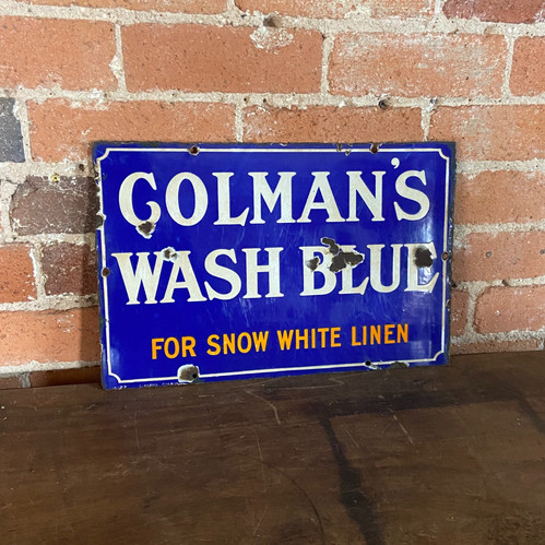 Original Colmans Wash Blue Enamel Advertising Sign | Blakeley-Browns