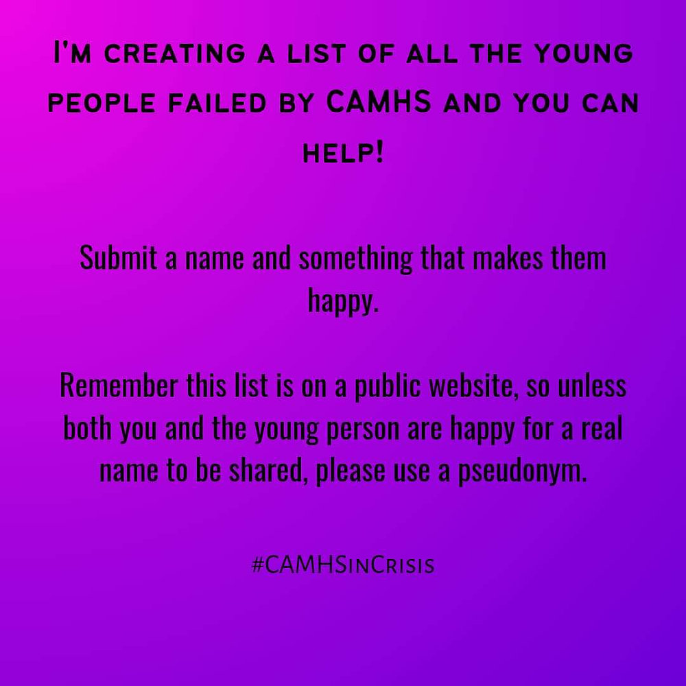 A List of All Young People Failed By Child and Adolescent Mental Health ...