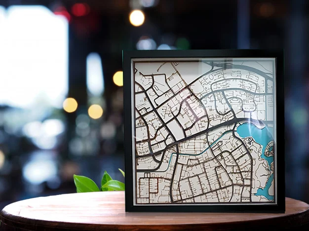 16"x16" 3D Laser Cut Street Map | My America