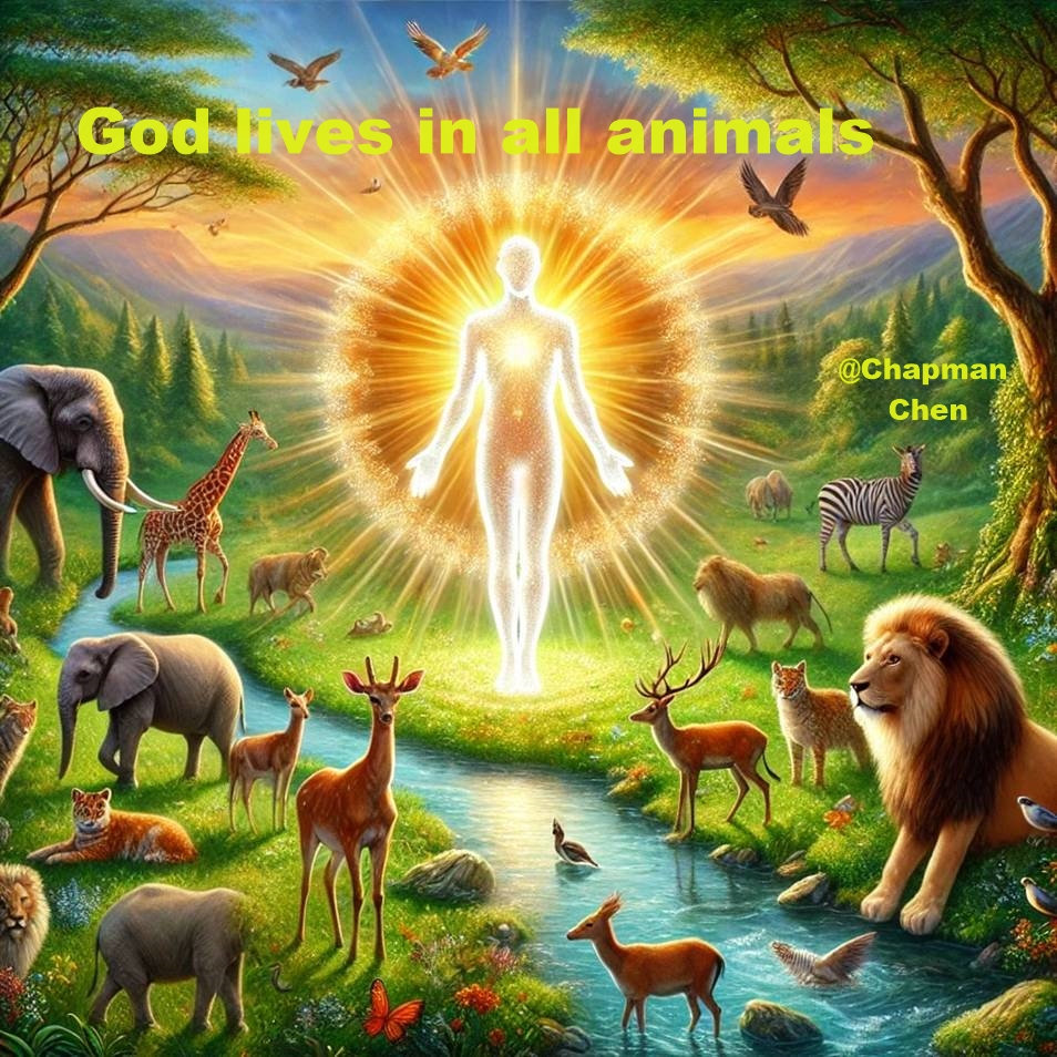 God Lives in All Animals. Go Vegan! By Dr. Chapman Chen