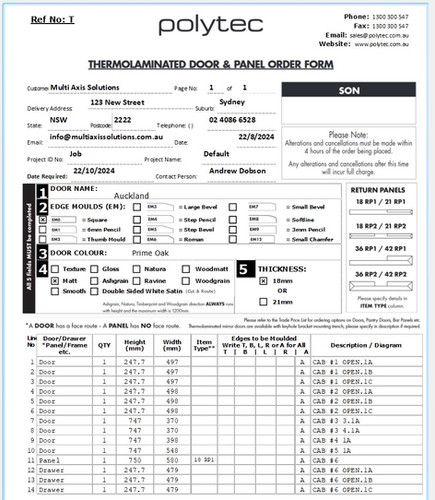 Polytec Thermolaminated Door Report for Cabinet Vision | Multi Axis Solutio 1