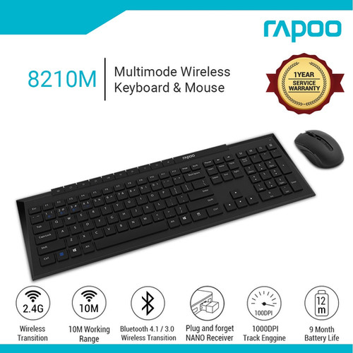 RAPOO 8210M Bluetooth Mouse & Wireless Keyboard for laptop 2.4G Multi ...