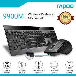 Rapoo 9900M 4.9mm slim Wireless Keyboard & 3200DPI Rechargeable Wireless mouse f | Smartifact