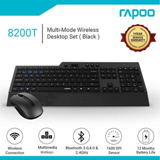 RAPOO 8200T Bluetooth 3.0 Multi-mode 2.4G Wireless Keyboard and Mouse ...