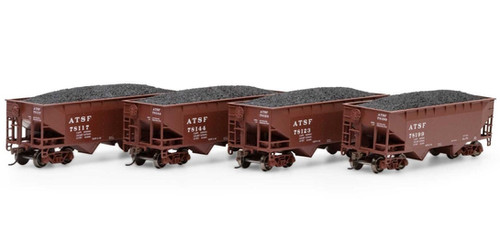Athearn RND1281, Pack 4 carros 34' 2-Bay Offset Open Hopper, SANTA FE ...