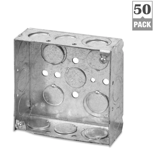 1-Gang 4 in. New Work Pre-Galvanized Metal Square Electrical Box (Case ...