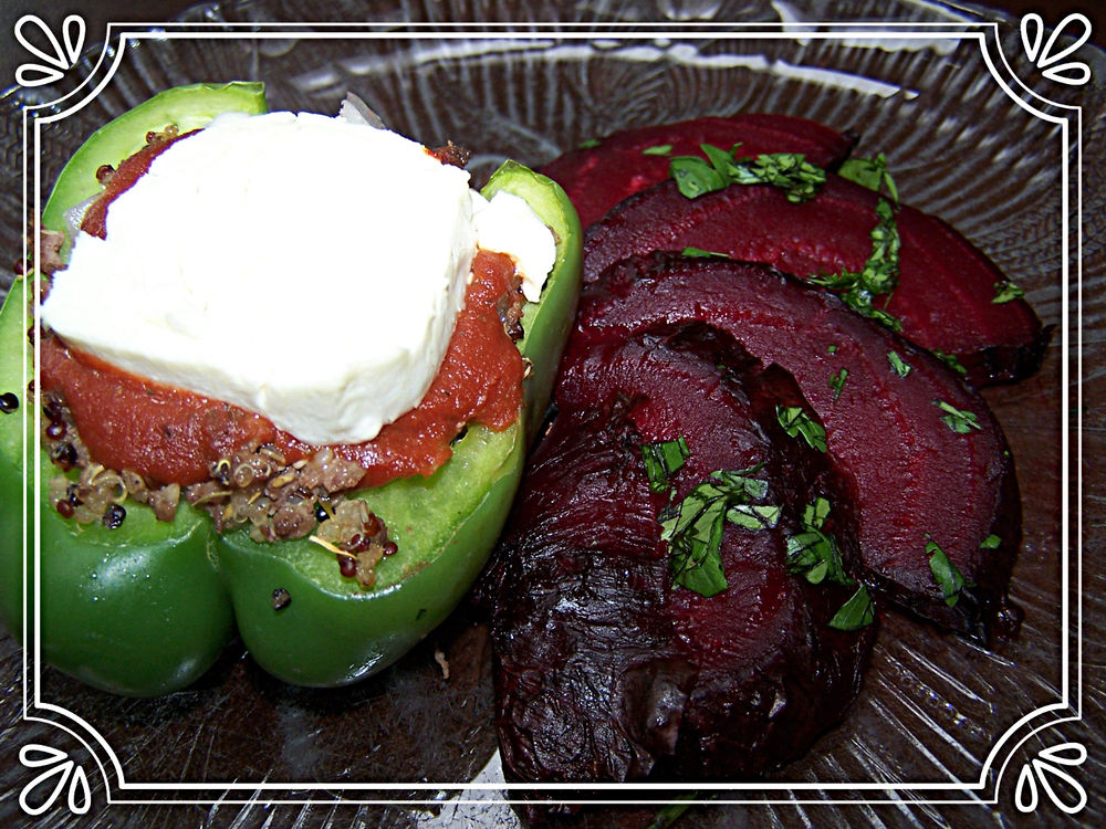 Stuffed Pepper Boats Accompanied With Roasted Beets