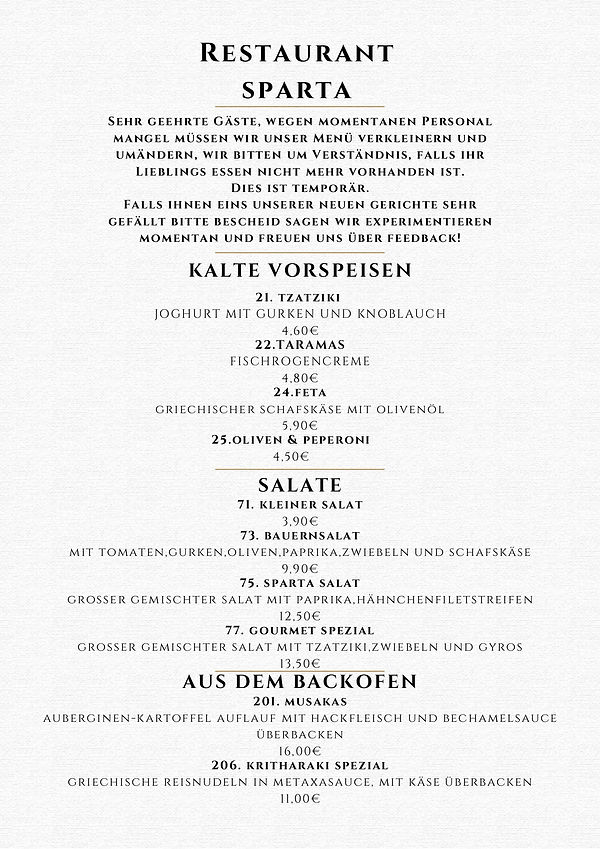 Speisekarte | Restaurant Sparta