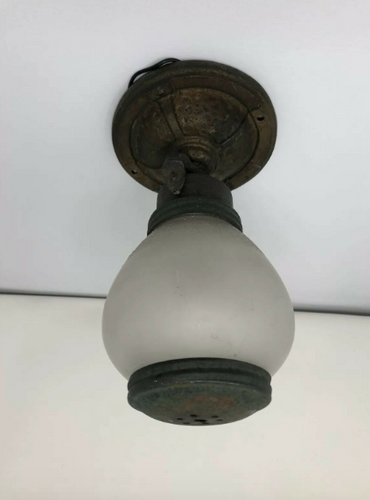 Antique Arts & Crafts Porch Ceiling Light Fixture Tudor VTG BRASS GLASS ...