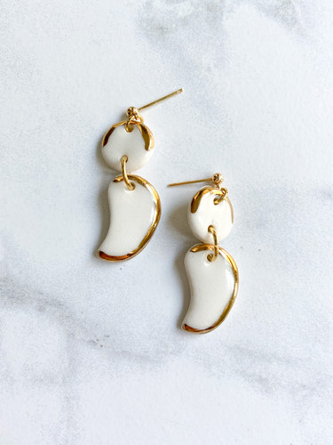 White Semicolon Earrings | Flourish Stonewear