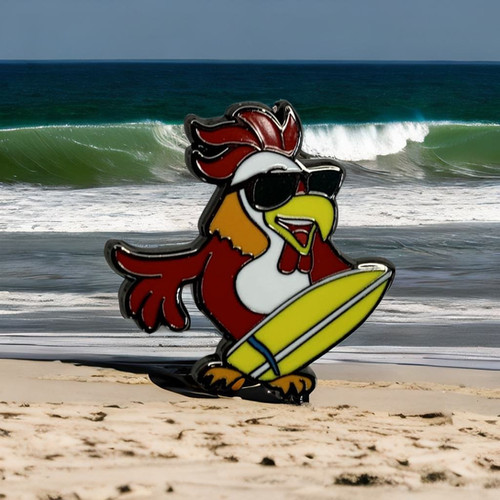 Surfer Rooster Hard Enamel Pin | Dreamscape Designs