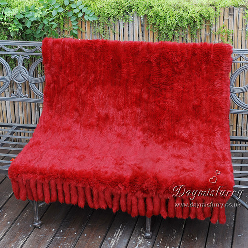 Knit Rabbit Fur Throw With Tassels 45"x 75" | daymisfurry