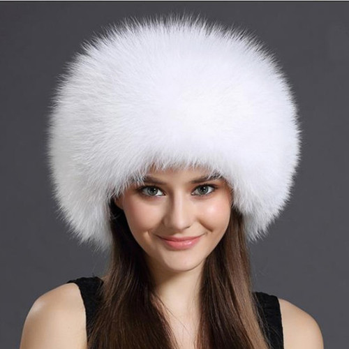 White Fox Fur Hat with Leather Top | daymisfurry