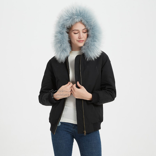 Rex Rabbit Fur Lined Bomber Jacket With Real Fur Collar | daymisfurry