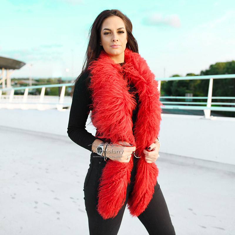 Mongolian Lamb Fur Scarf in Red | daymisfurry