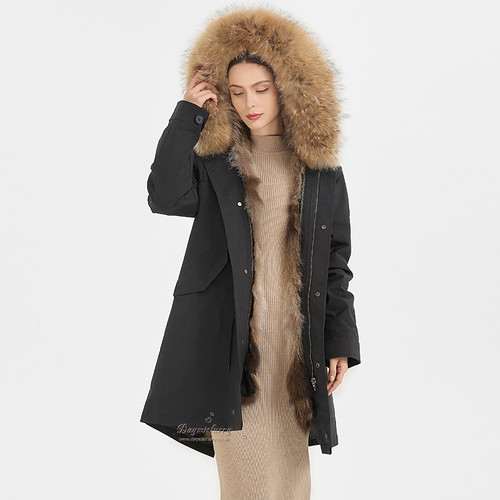Raccoon Fur Lined Waterproof Parka with Real Fur Collar | daymisfurry