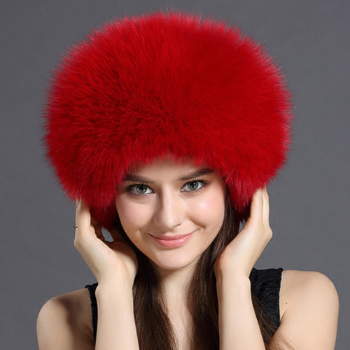 Red Fox Fur Hat with Leather Top | daymisfurry