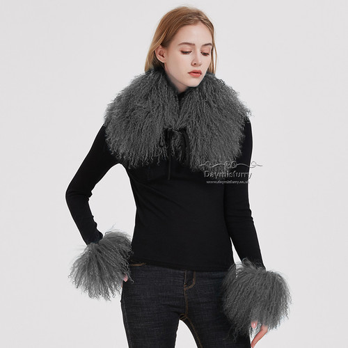 Mongolian Lamb Wool Collar & Slap On Bracelet Set | daymisfurry