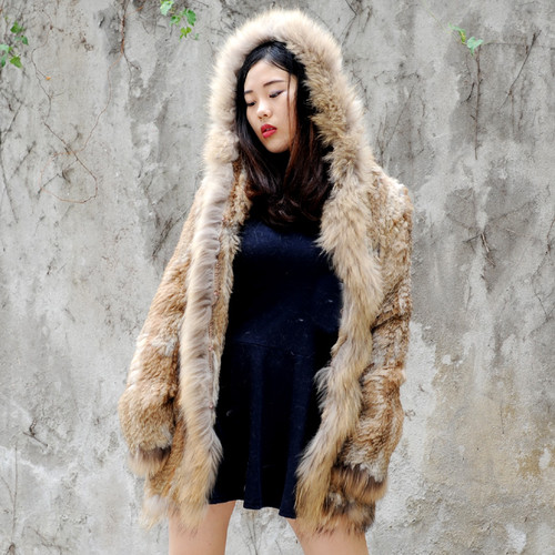 Knit Rabbit Fur Jacket In Natural Brown | daymisfurry