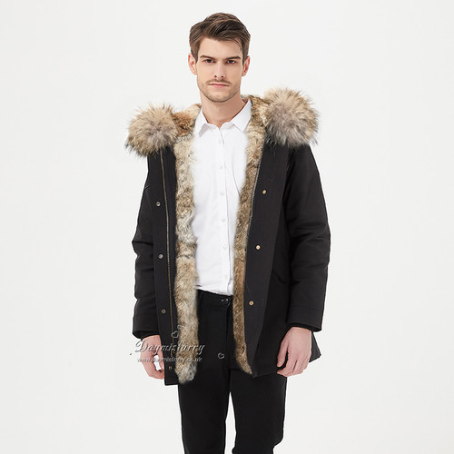 Men's Rabbit Fur Lined Waterproof Parka with Real Fur Collar | daymisfurry