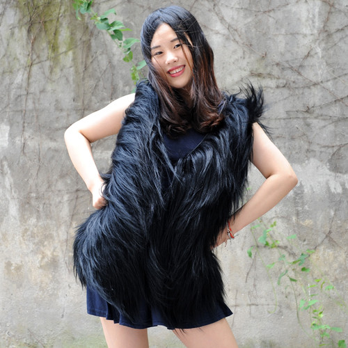 Real Black Goat Hair Lady Vest | daymisfurry
