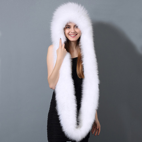 Fox Fur Scarf Hat in White | daymisfurry