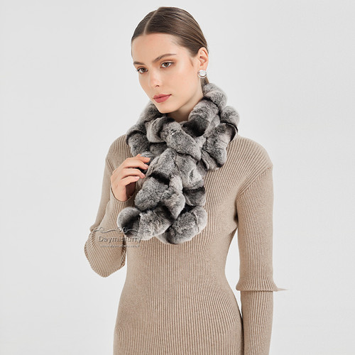 Rex Rabbit Fur Scarf in Chinchilla Print | daymisfurry