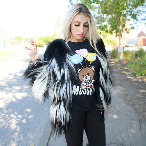 Goat Pelt Wool Jacket in Black & White | daymisfurry