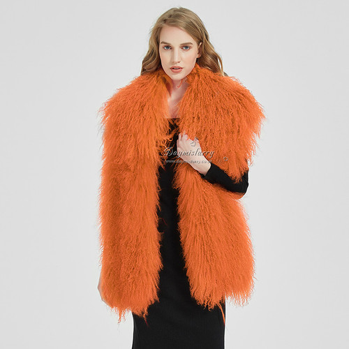 Mongolian Lamb Wool Shawl in Orange | daymisfurry