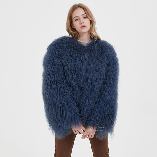 Mongolian Lamb Wool Jacket in Navy | daymisfurry