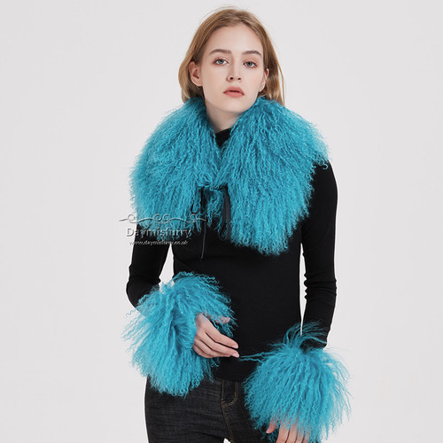 Mongolian Lamb Wool Collar & Slap On Bracelet Set | daymisfurry